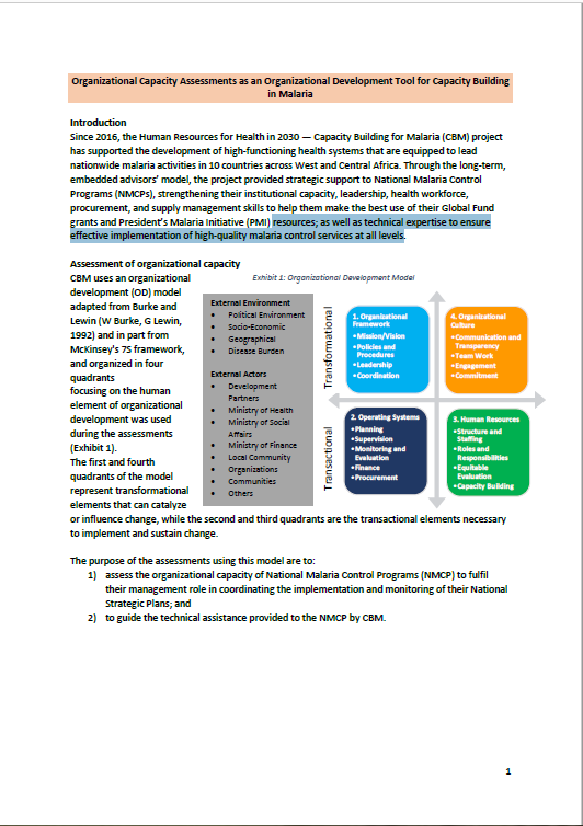 HRH2030 Program | Technical Brief: HRH2030 Capacity Building for Malaria